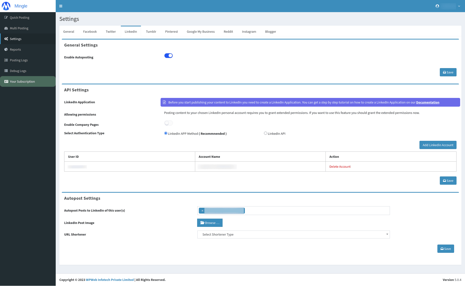 Social Network Configuration - WPWeb Documentation